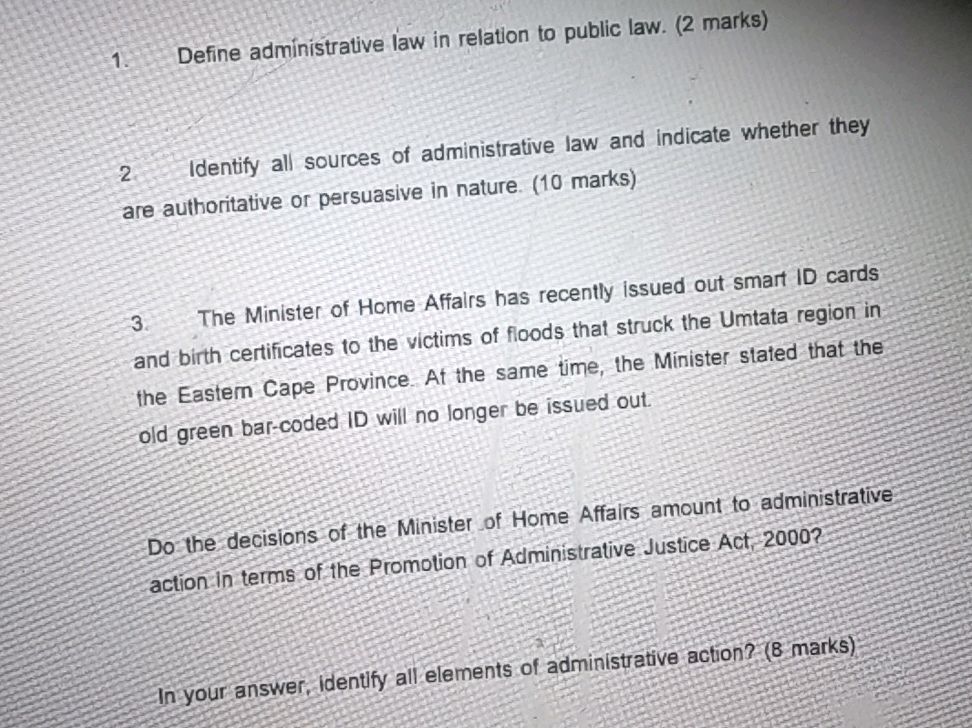 1. Define administrative law in relation to | StudyX