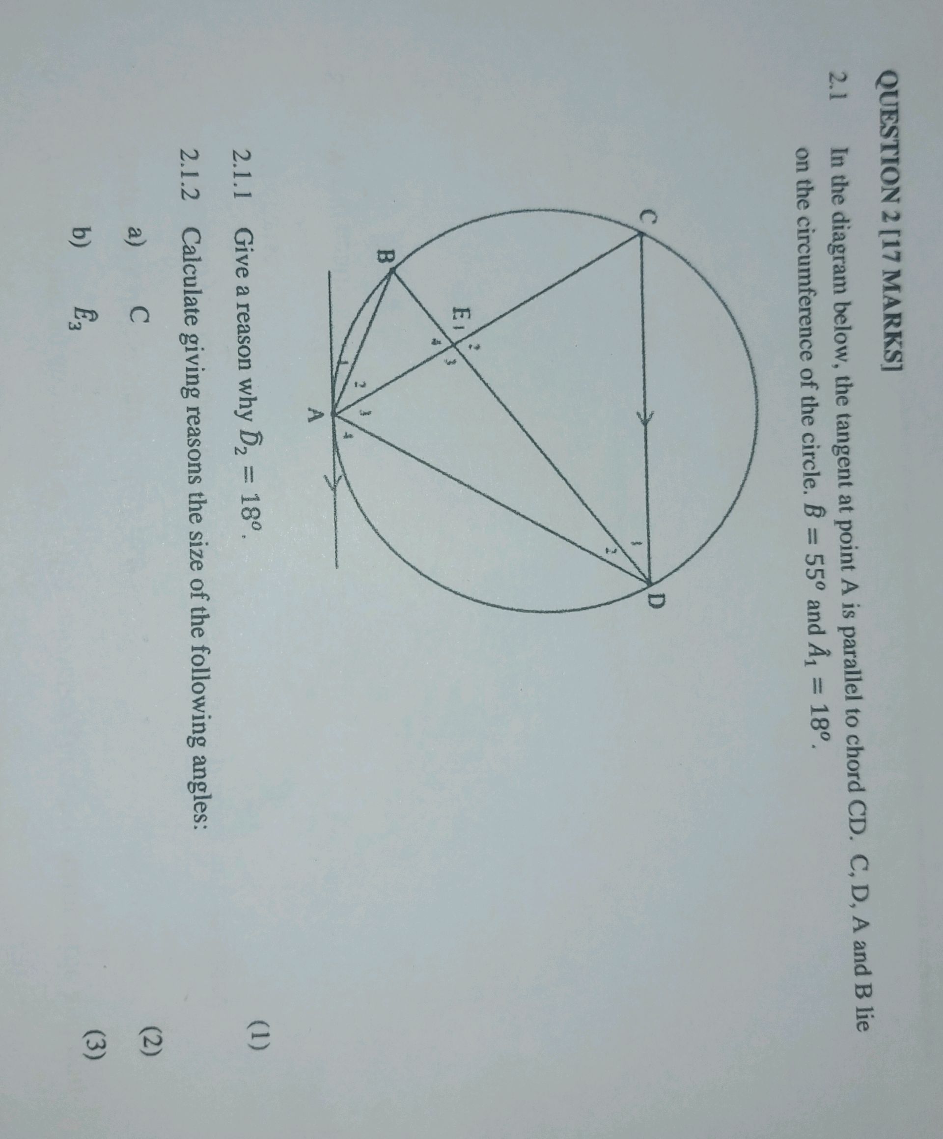 2. In the diagram below, the tangent at | StudyX