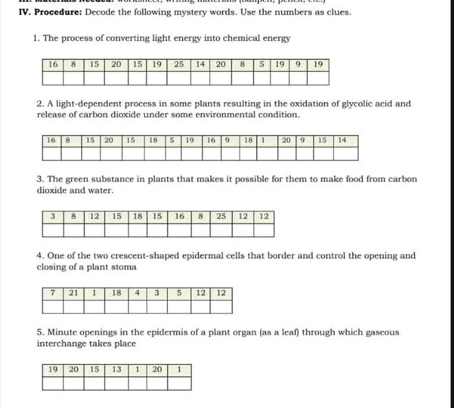 IV. Procedure: Decode the following mystery | StudyX