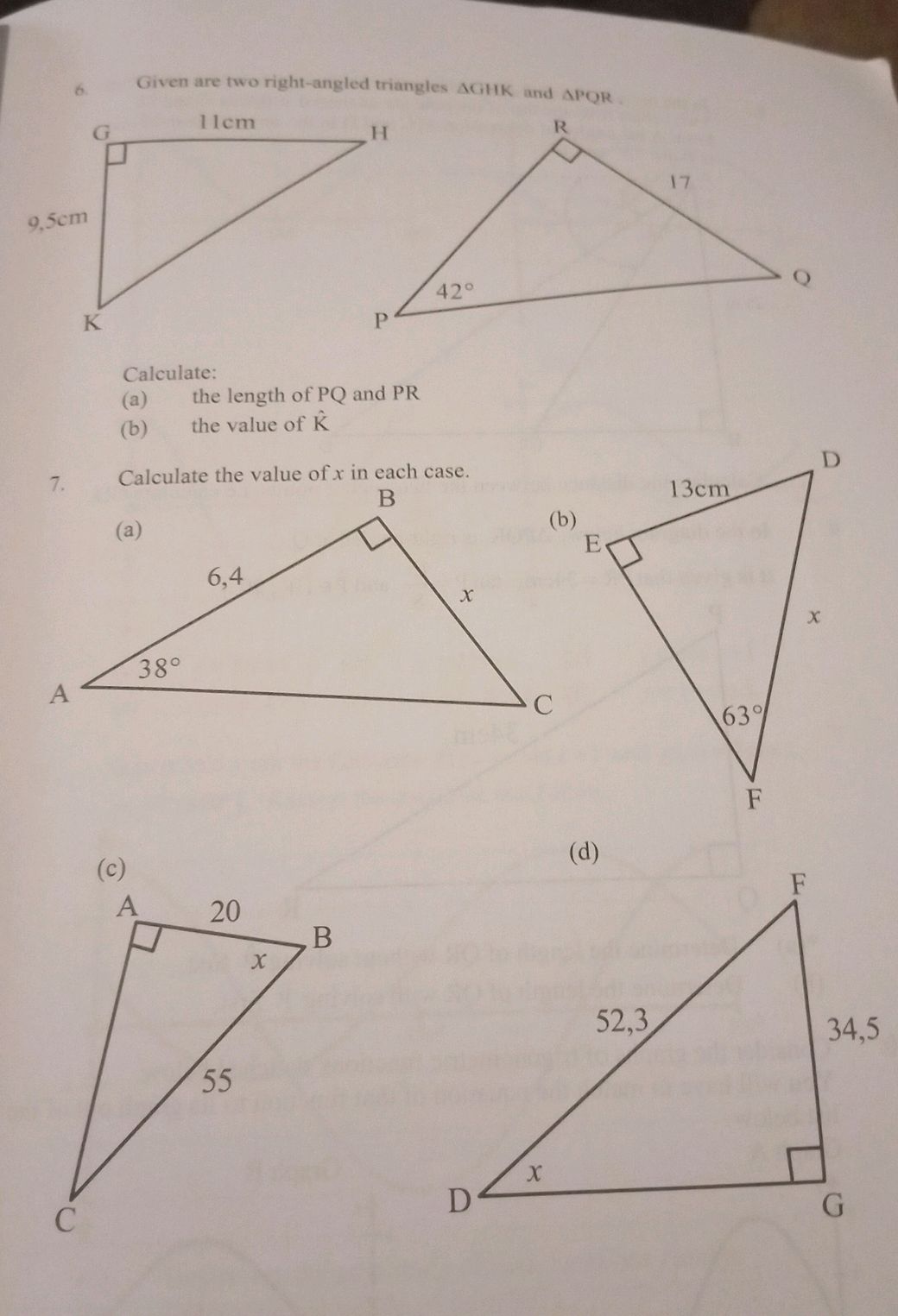 6. Given are two right-angled triangles $ | StudyX