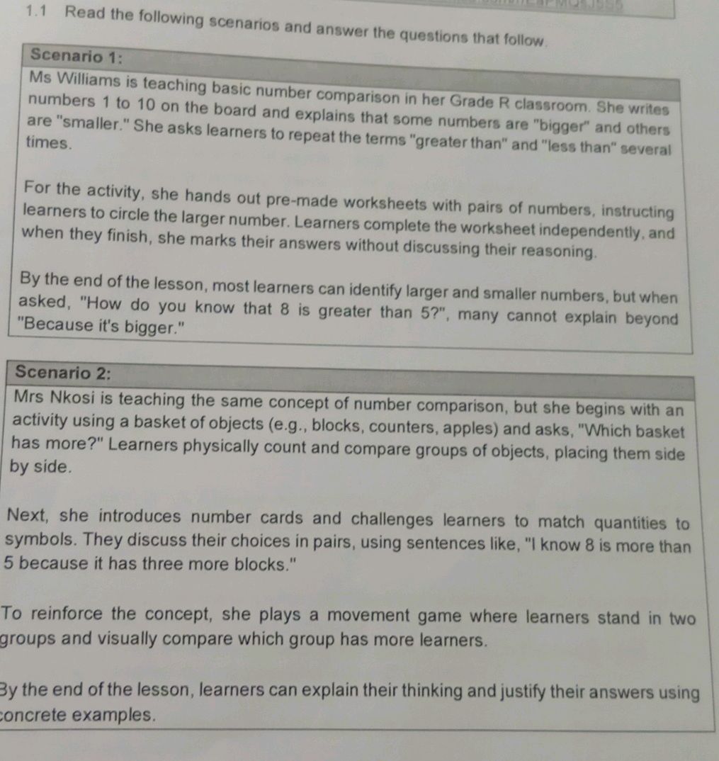 1.1 Read the following scenarios and answer