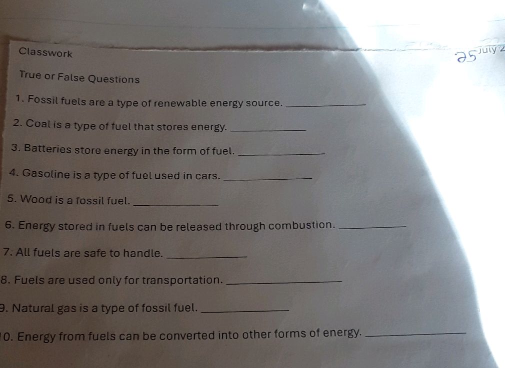 True or False Questions 1. Fossil fuels are | StudyX