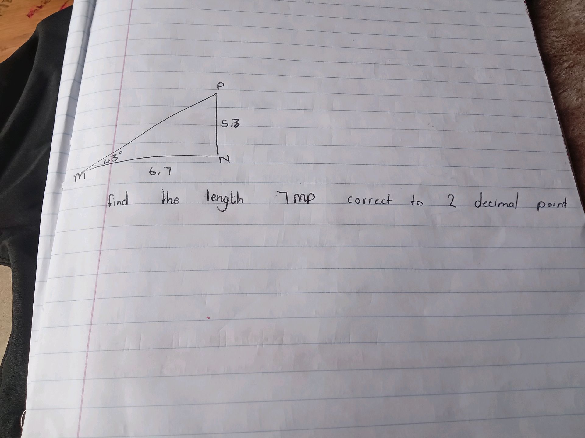 Find the length MP correct to 2 decimal | StudyX