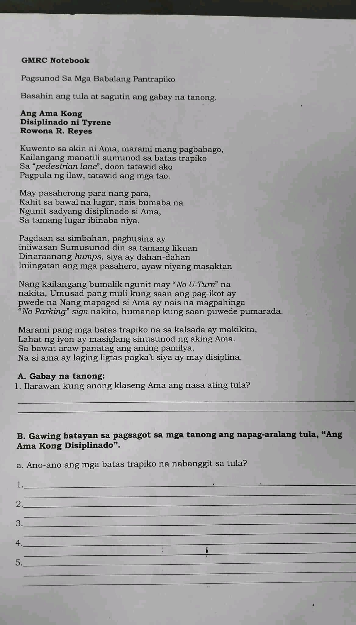 A. Gabay na tanong: 1. Ilarawan kung anong | StudyX