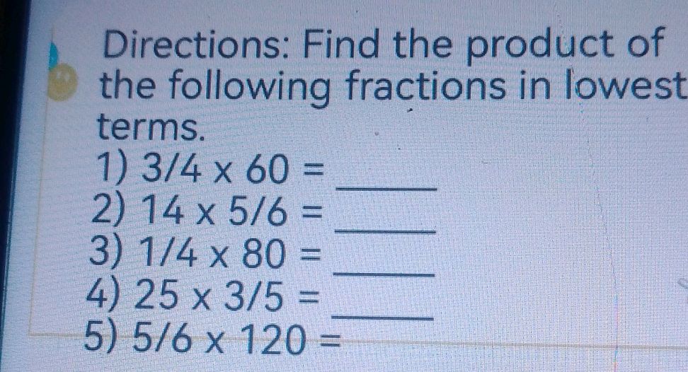 Directions: Find the product of the | StudyX