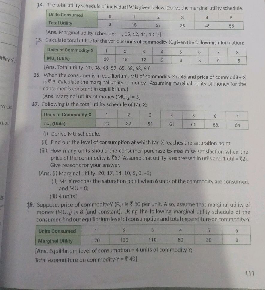 14. The total utility schedule of individual | StudyX