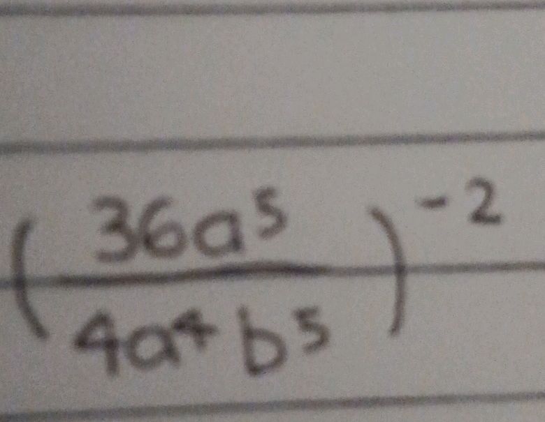 Simplify the expression (36a^5 / 4a^4b^5)^-2 | StudyX