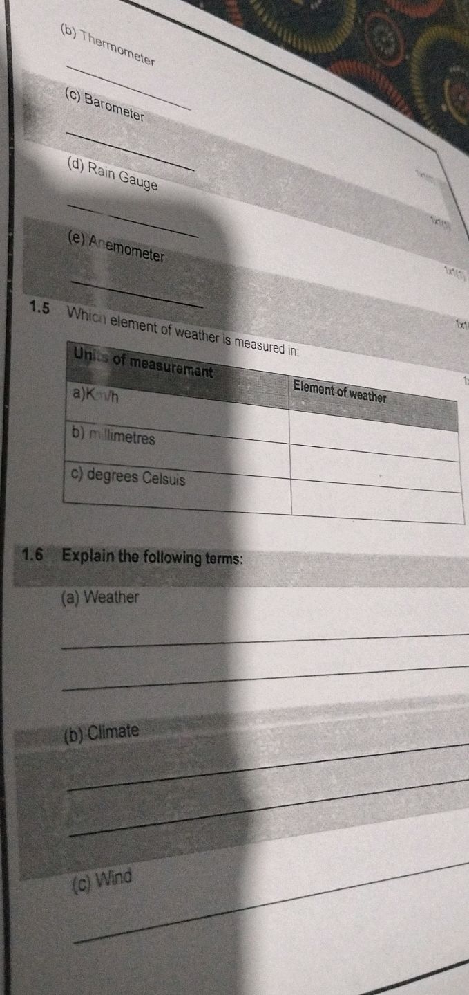 1. 5 Which element of weather is measured | StudyX