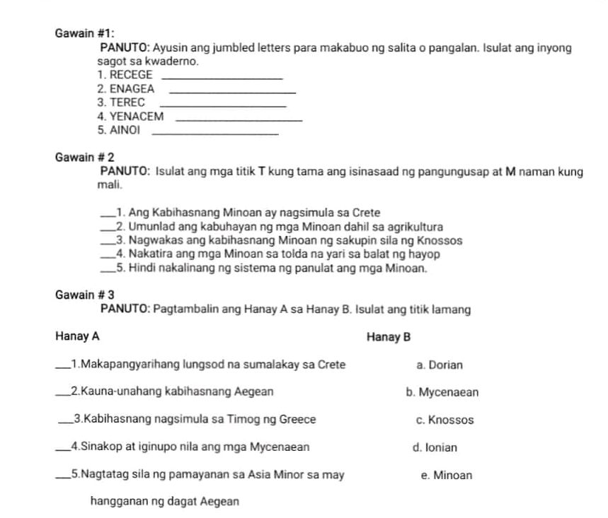 Gawain #1: PANUTO: Ayusin ang jumbled | StudyX