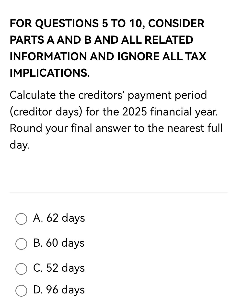 Calculate the creditors' payment period | StudyX