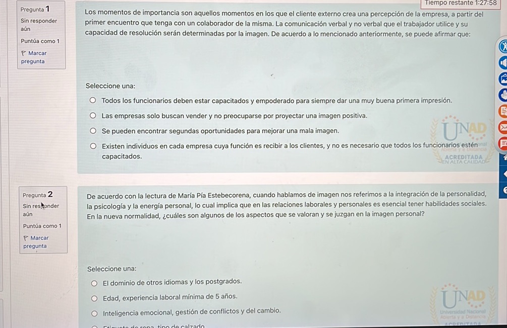 Pregunta 1 Los momentos de importancia son | StudyX