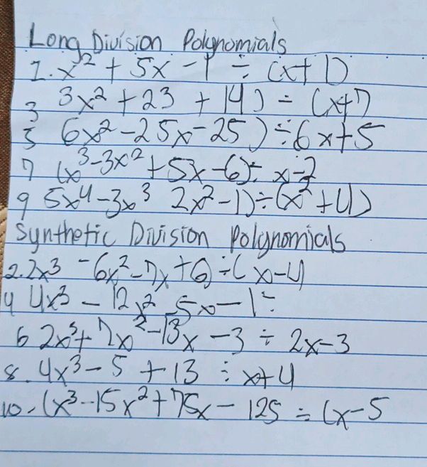 Long Division Polynomials 1. $x^2 + 5x - 1 | StudyX