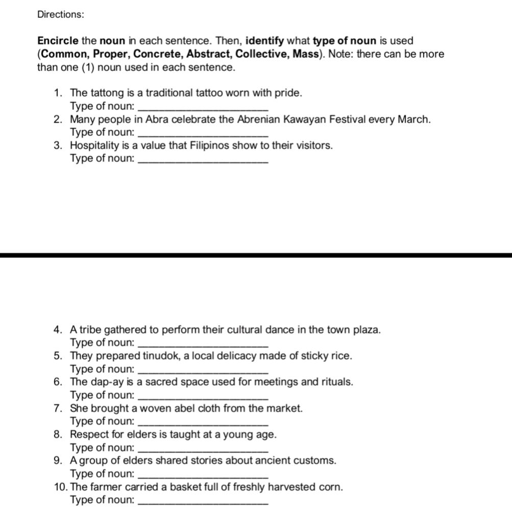 Directions: Encircle the noun in each | StudyX