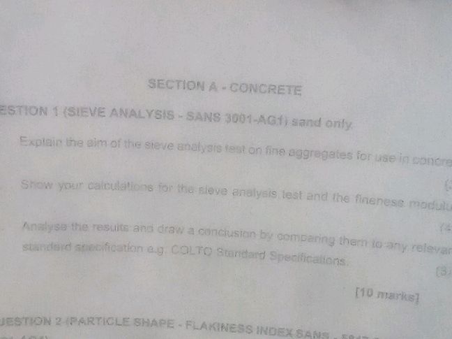 SECTION A - CONCRETE QUESTION 1 (SIEVE | StudyX