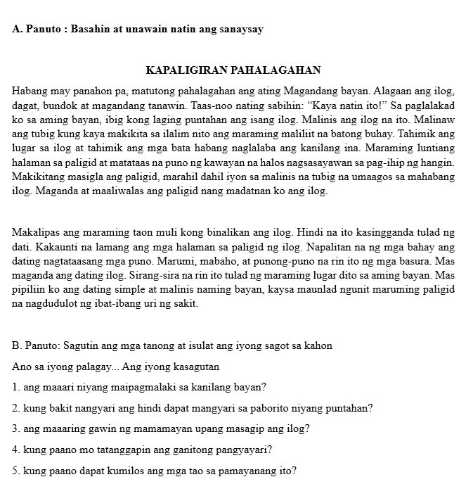 A. Panuto: Basahin at unawain natin ang | StudyX