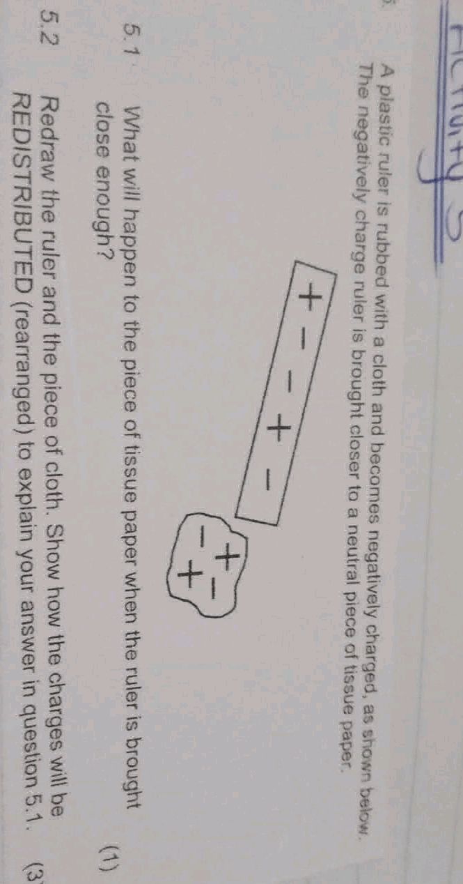 A plastic ruler is rubbed with a cloth and | StudyX