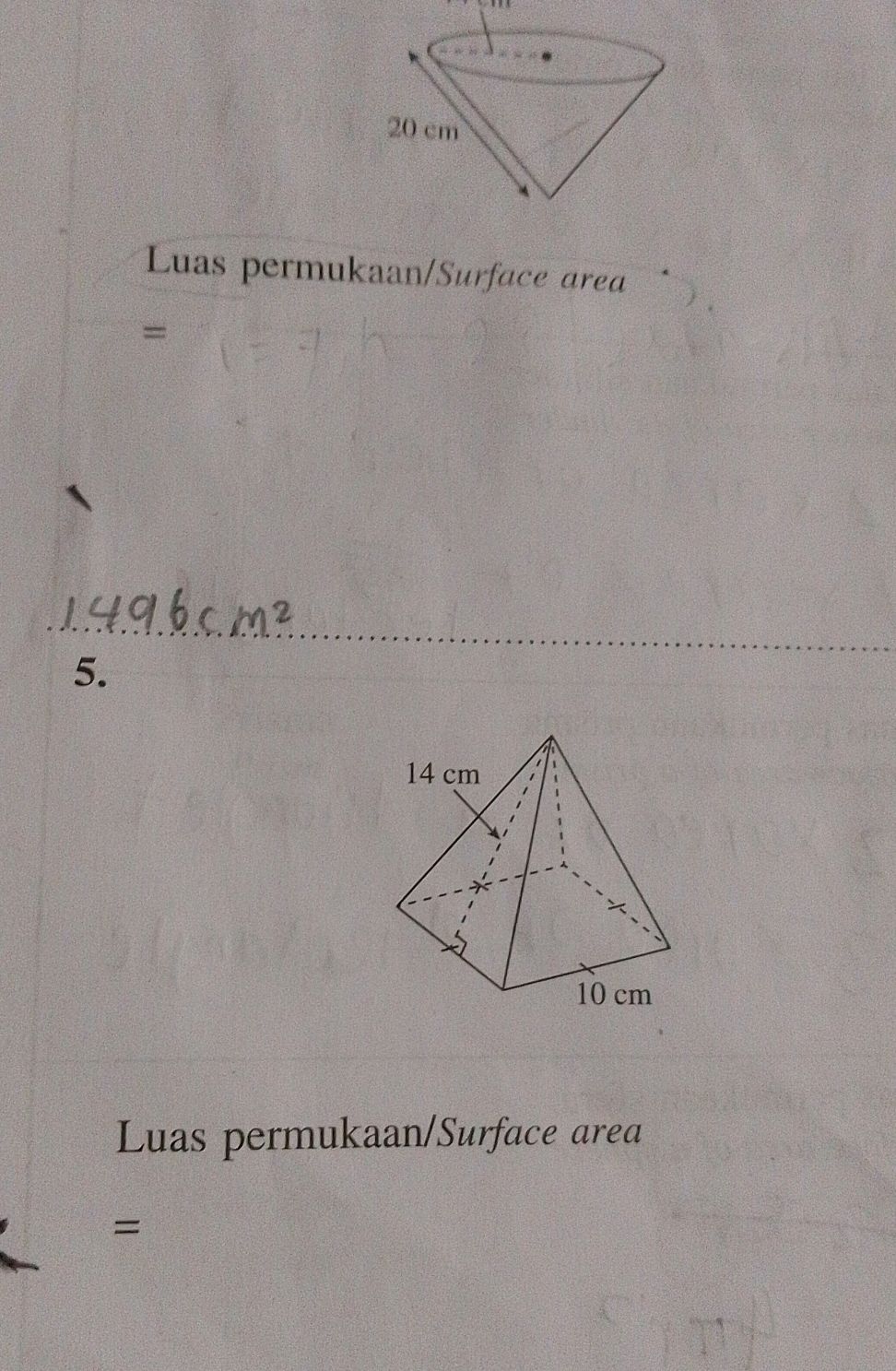 Luas permukaan/Surface area = 1496cm² 5. | StudyX