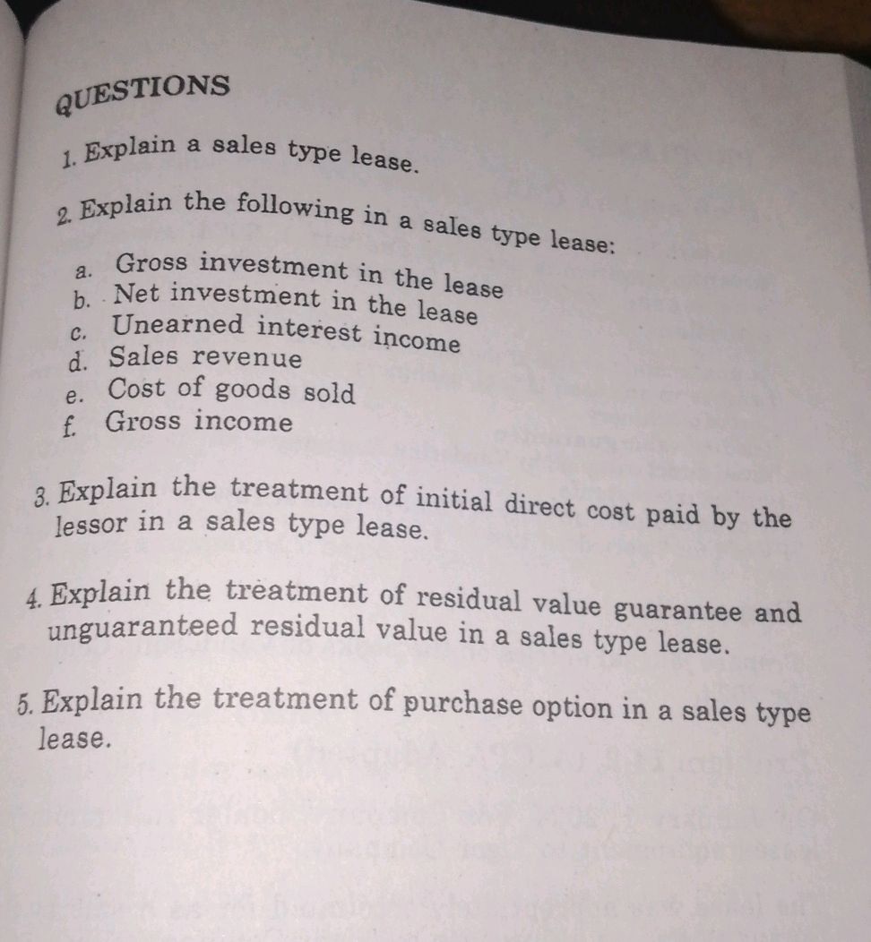 1. Explain a sales type lease. 2. Explain | StudyX