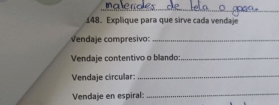Explique para que sirve cada vendaje Vendaje