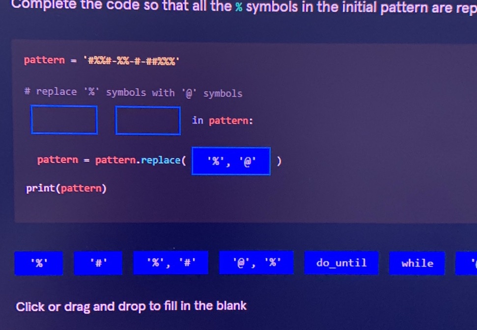 Complete the code so that all the % symbols | StudyX