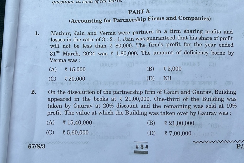 Mathur, Jain and Verma were partners in a