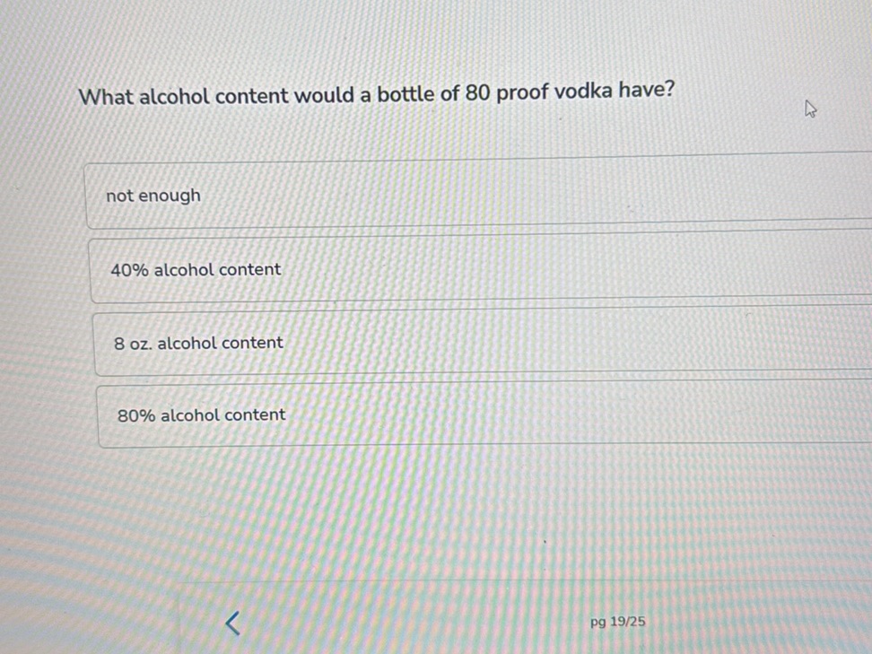 What alcohol content would a bottle of 80