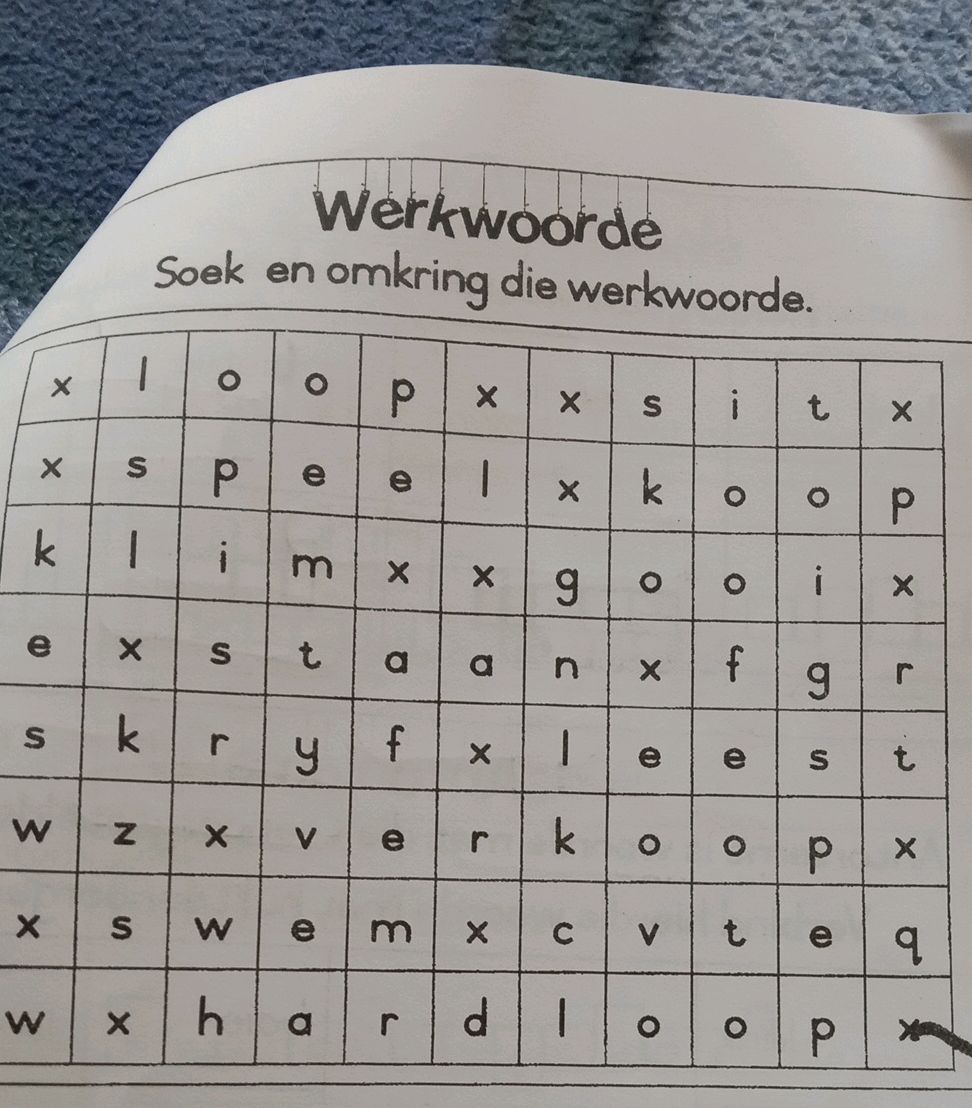 Werkwoorde Soek en omkring die werkwoorde.