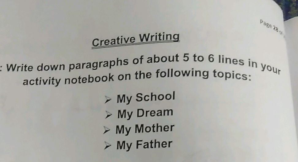 Write down paragraphs of about 5 to 6 lines