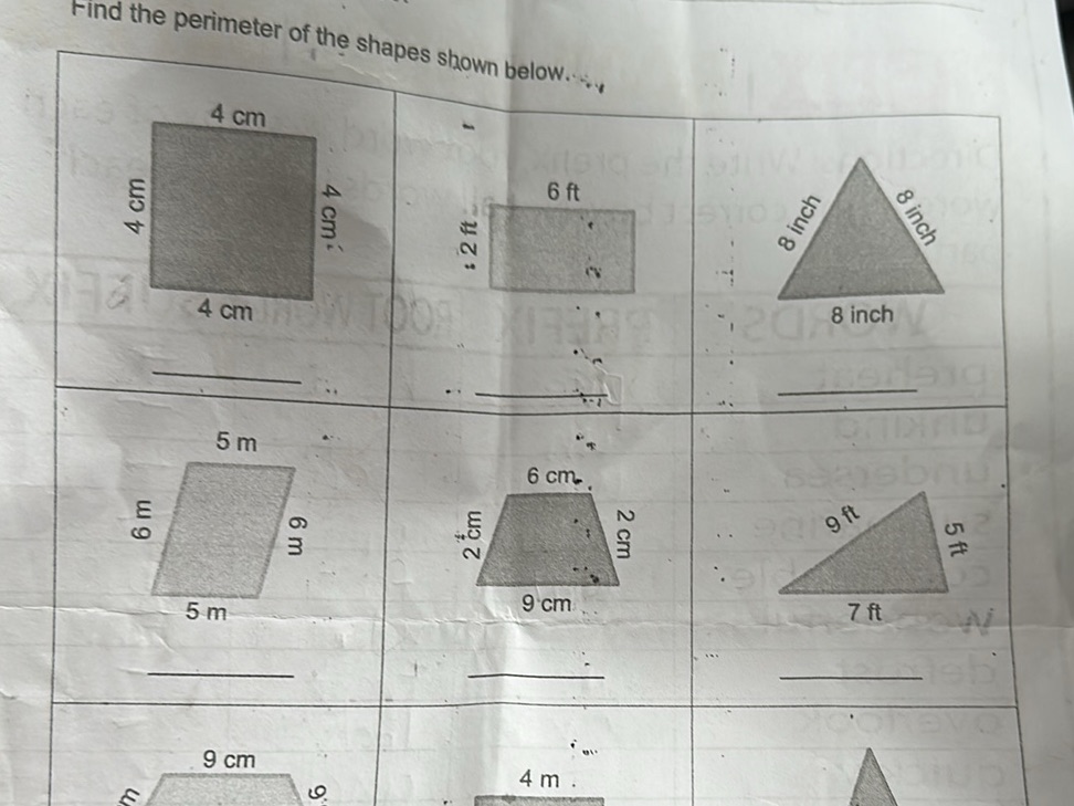 Find the perimeter of the shapes shown