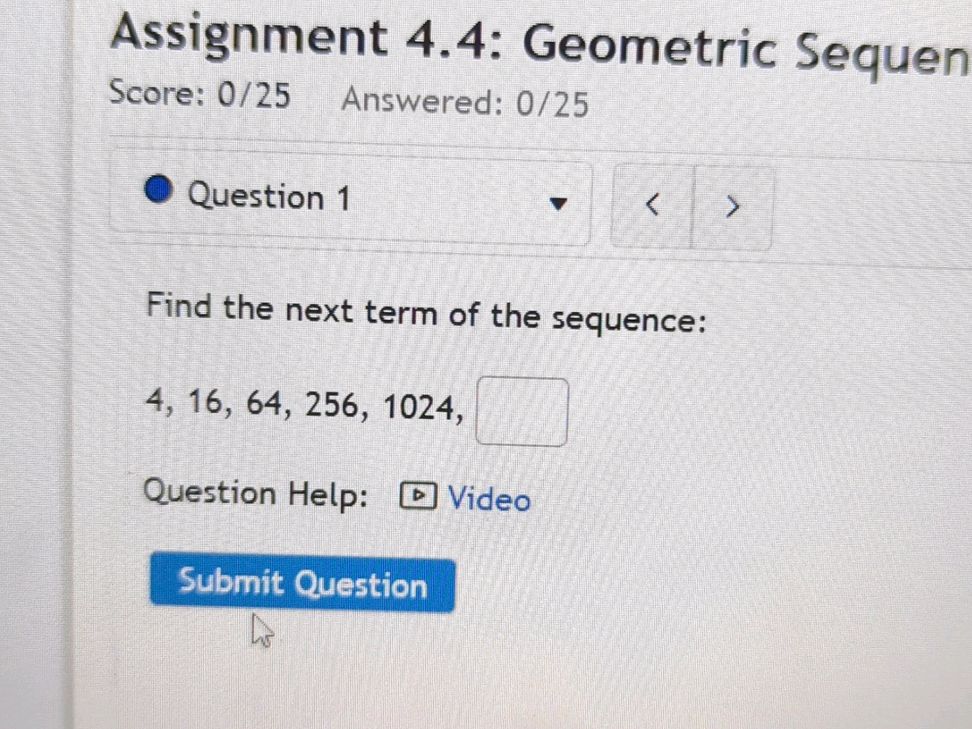 Find the next term of the sequence: 4, 16, | StudyX