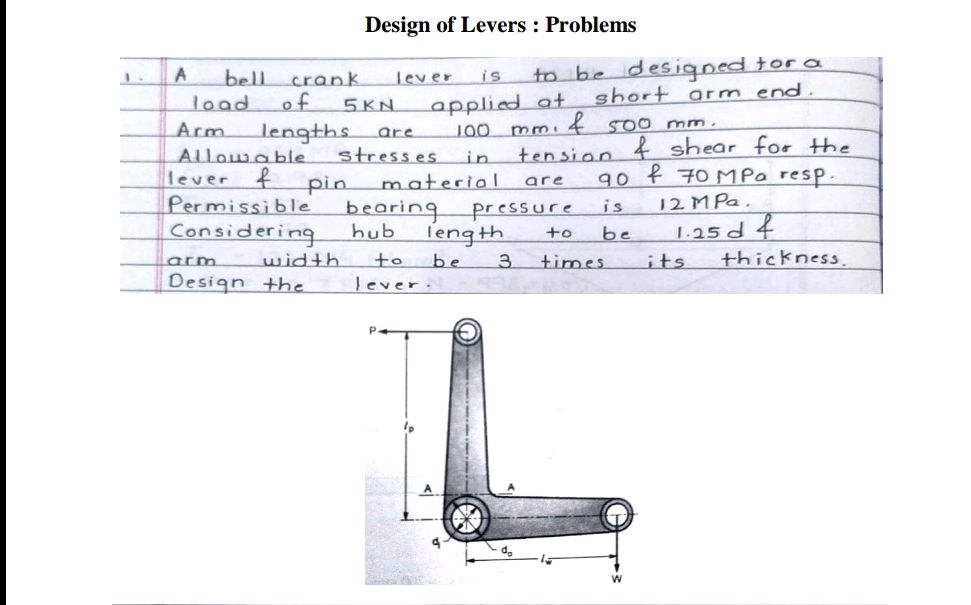 Design of Levers : Problems 1. A bell crank | StudyX