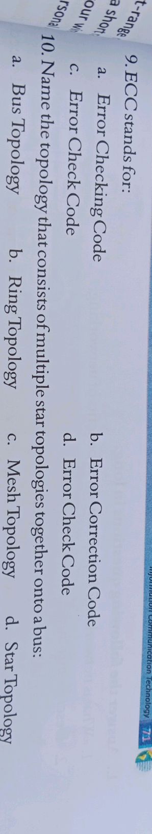 9. ECC stands for: a. Error Checking Code | StudyX