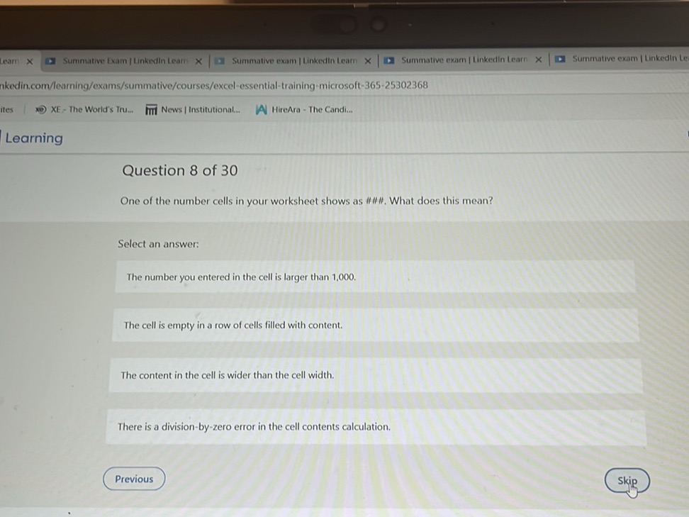 Question 8 of 30 One of the number cells in | StudyX