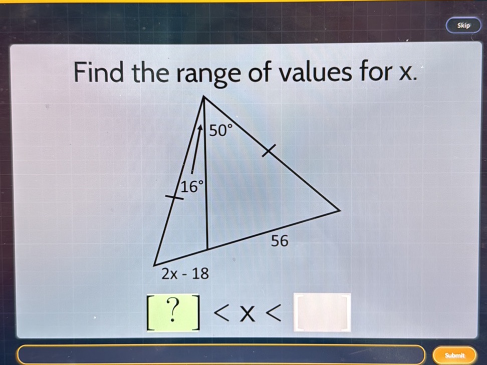 Find the range of values for x. [?]