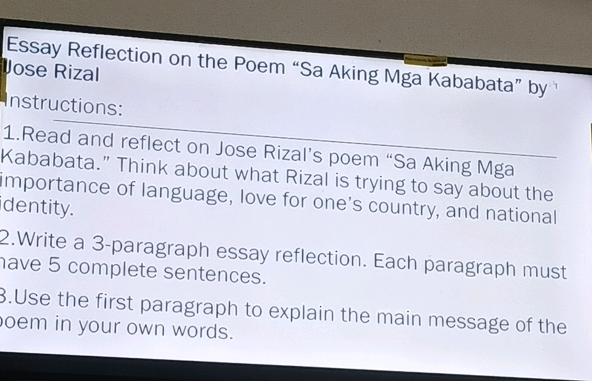 Essay Reflection on the Poem "Sa Aking Mga
