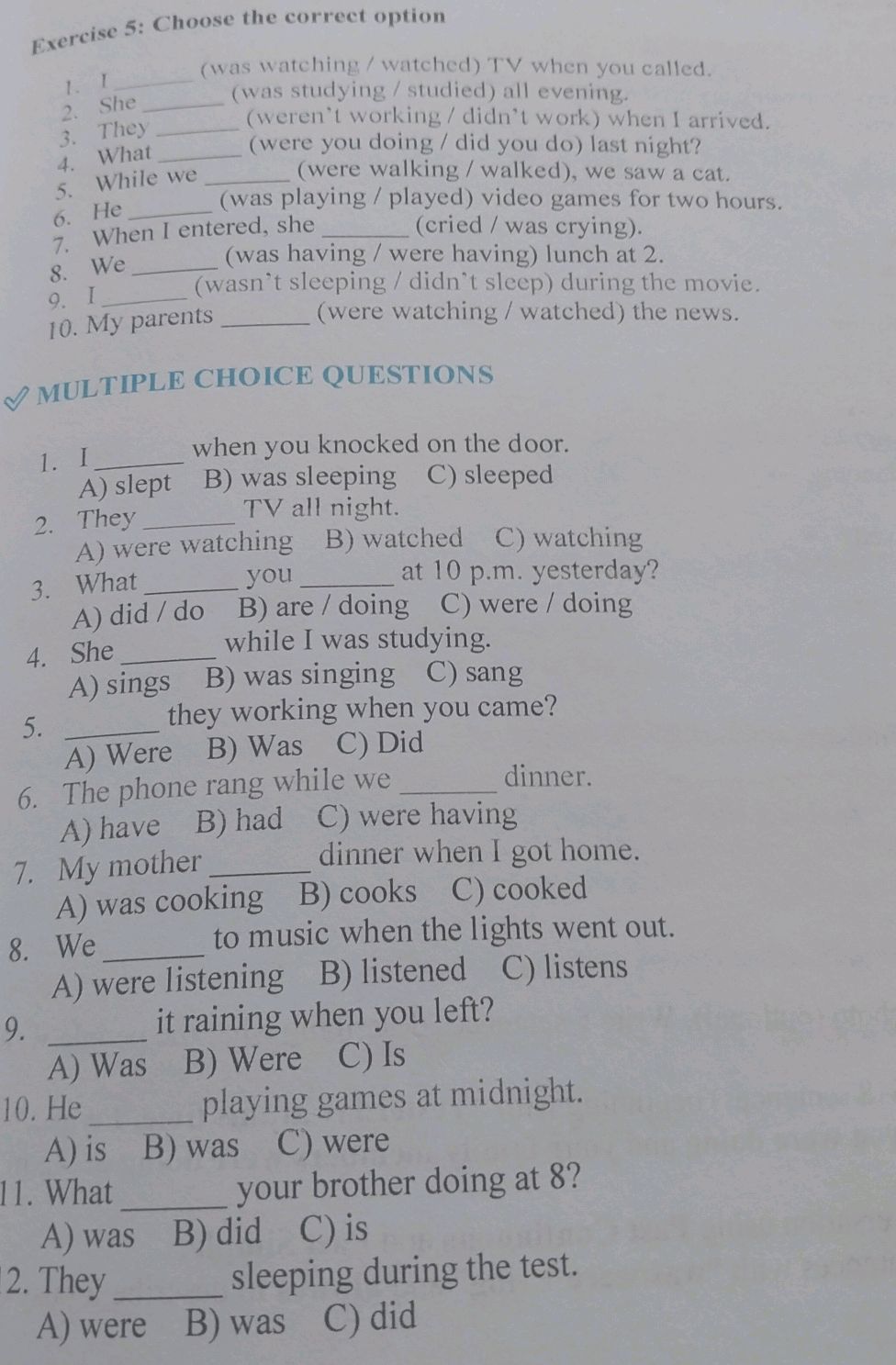 Exercise 5: Choose the correct option 1. I | StudyX