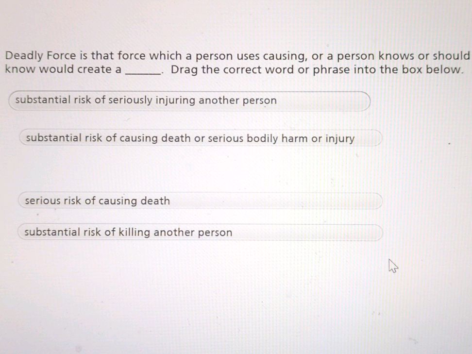 Deadly Force is that force which a person