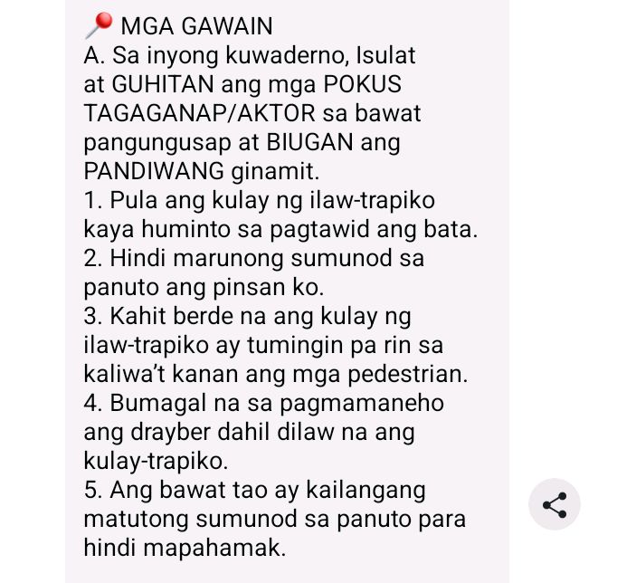 MGA GAWAIN A. Sa inyong kuwaderno, Isulat | StudyX