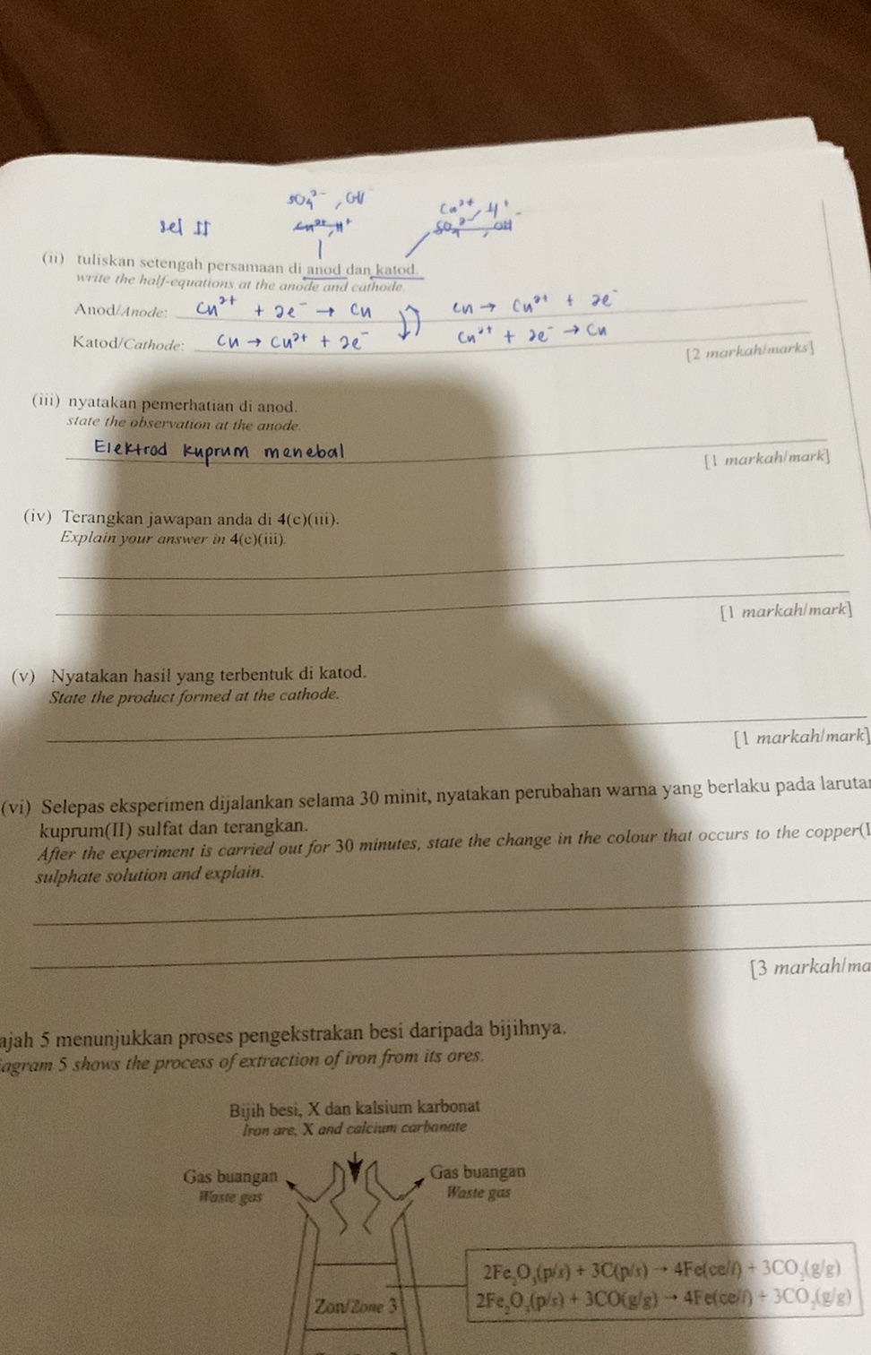 (ii) tuliskan setengah persamaan di anod dan | StudyX