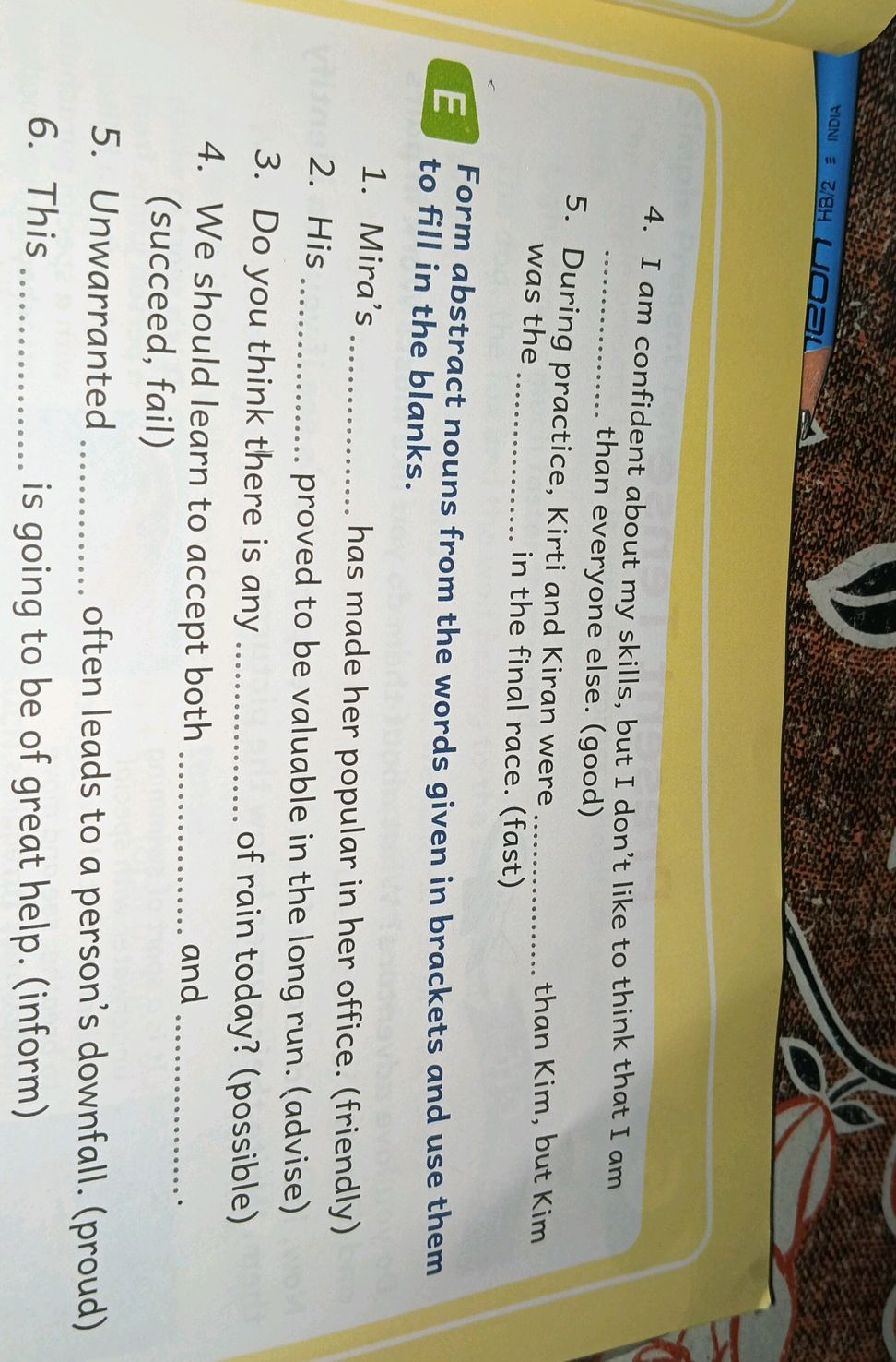 Form abstract nouns from the words given in | StudyX