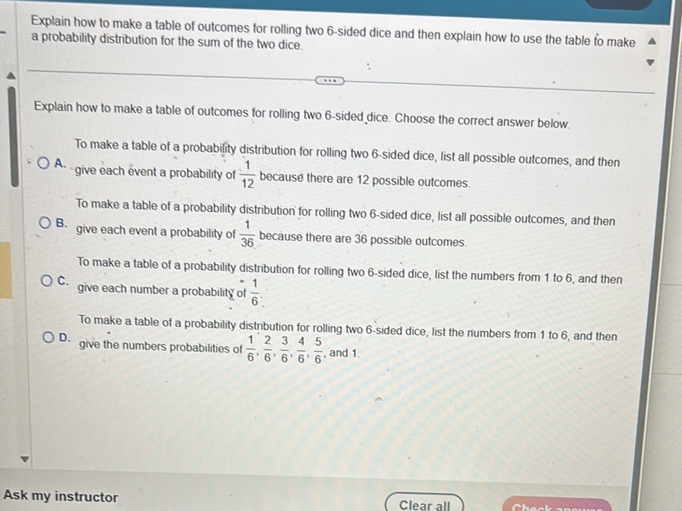 Explain how to make a table of outcomes for