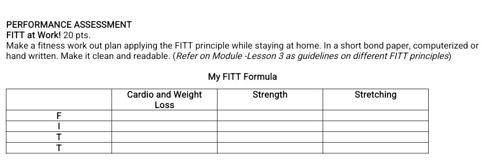 Make a fitness work out plan applying the | StudyX