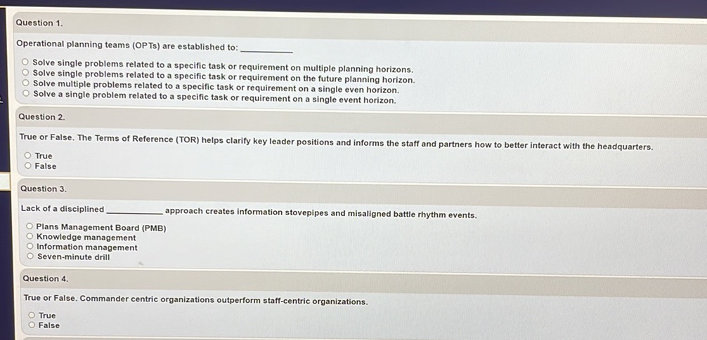 Question 1. Operational planning teams | StudyX