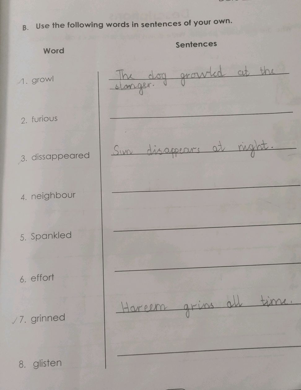 B. Use the following words in sentences of