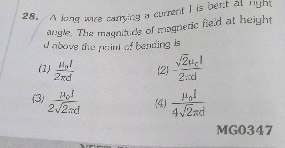 A long wire carrying a current I is bent at