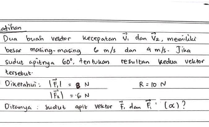 Dua buah vektor kecepatan ${V1}$ dan ${V2}$,