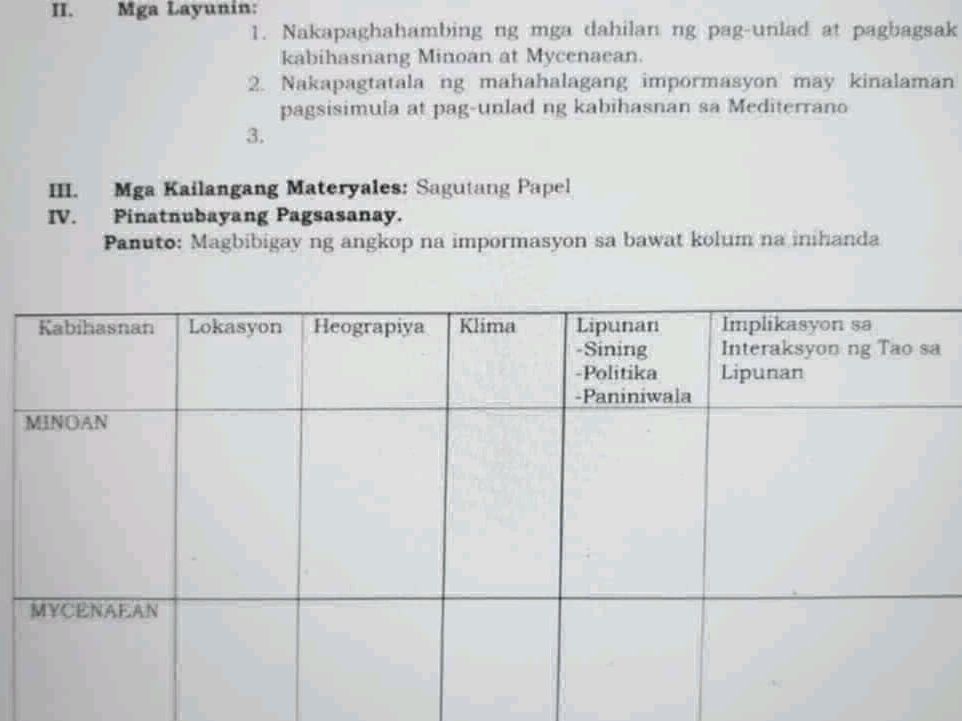 II. Mga Layunin: 1. Nakapaghahambing ng mga | StudyX