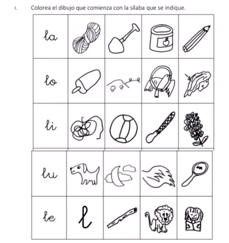 Colorea el dibujo que comienza con la sílaba | StudyX