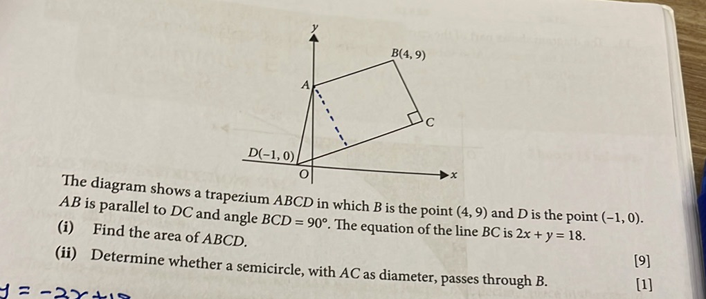 The diagram shows a trapezium ABCD in which