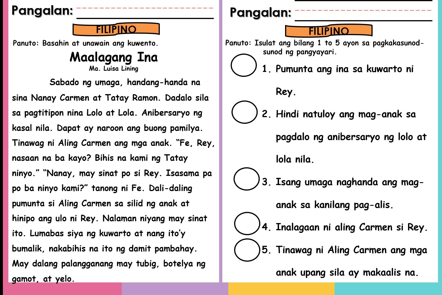 Pangalan: FILIPINO Panuto: Isulat ang | StudyX